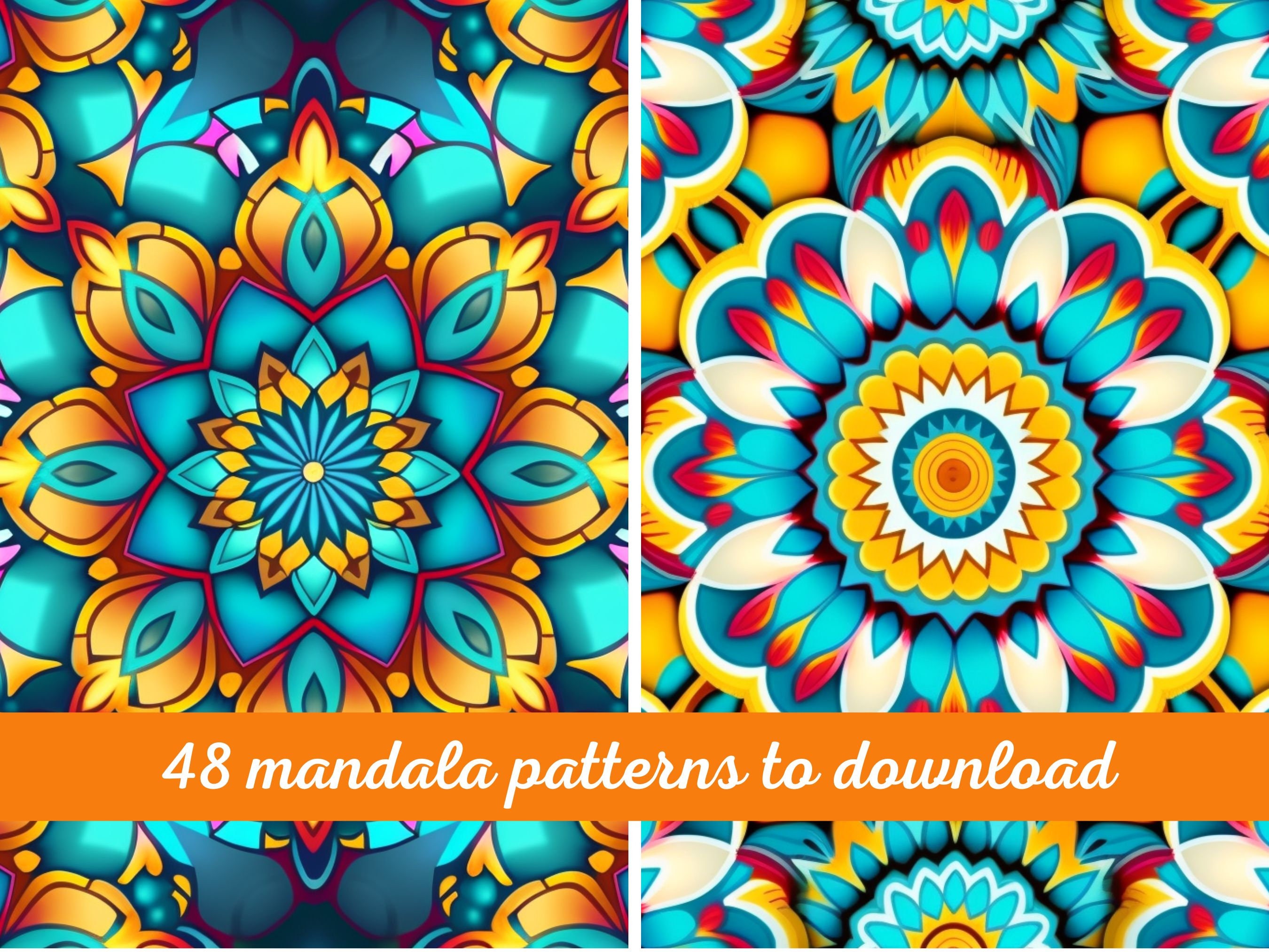 Colorful Mandala Pattern Bundle: 48 Printable JPG Tiles (digital ...