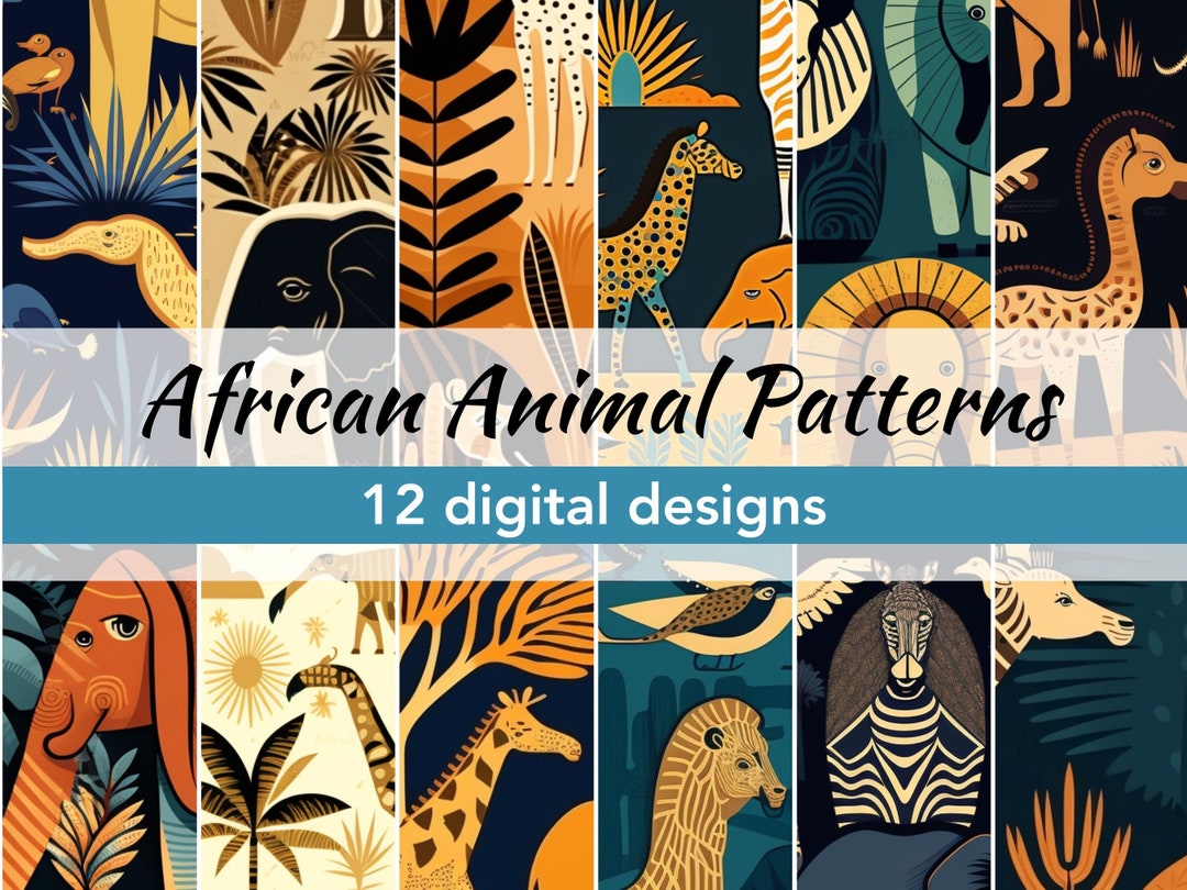 African Animal Patterns | 12" X 12" Animal Designs | 12 Instant Pattern ...