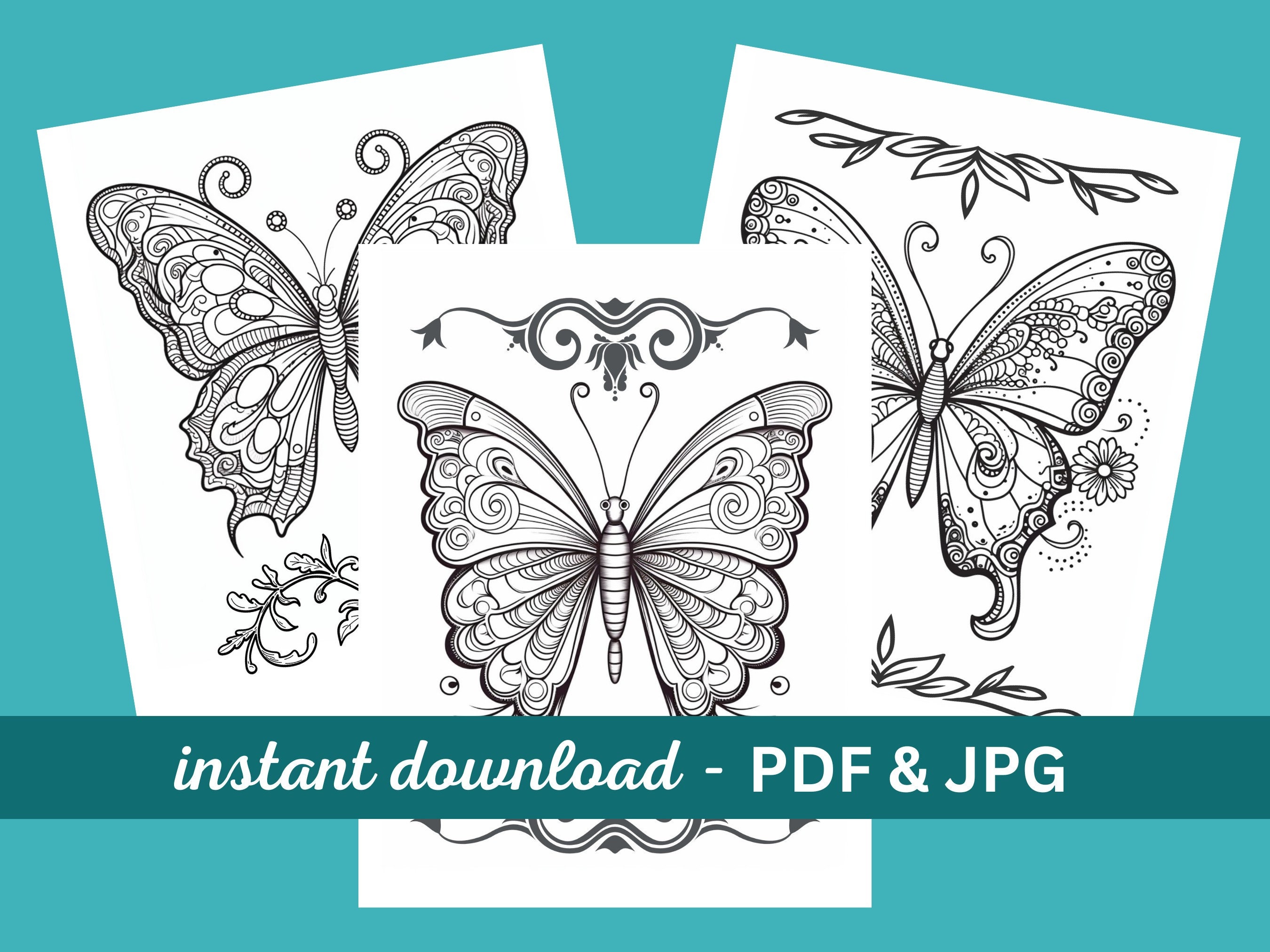 Beautiful Creative Butterflies Coloring Pages Adult Coloring Book 45 ...