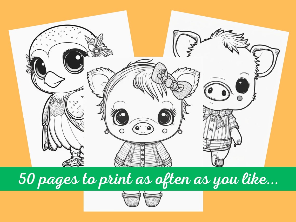 Baby Animals 50 Coloring Pages Cute Coloring Book 50 - Etsy