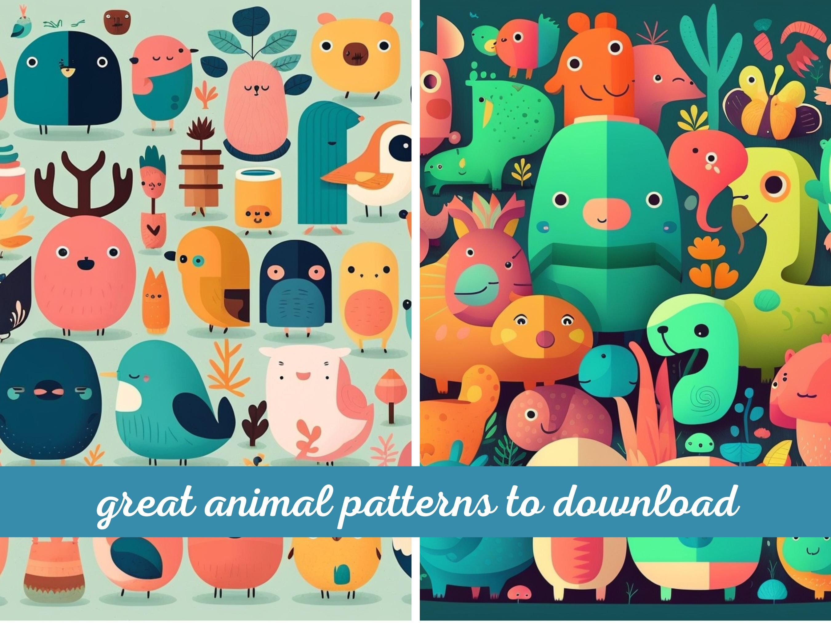 Cute Colorful Animal Patterns | 12" X 12" Animal Designs | 12 Instant ...