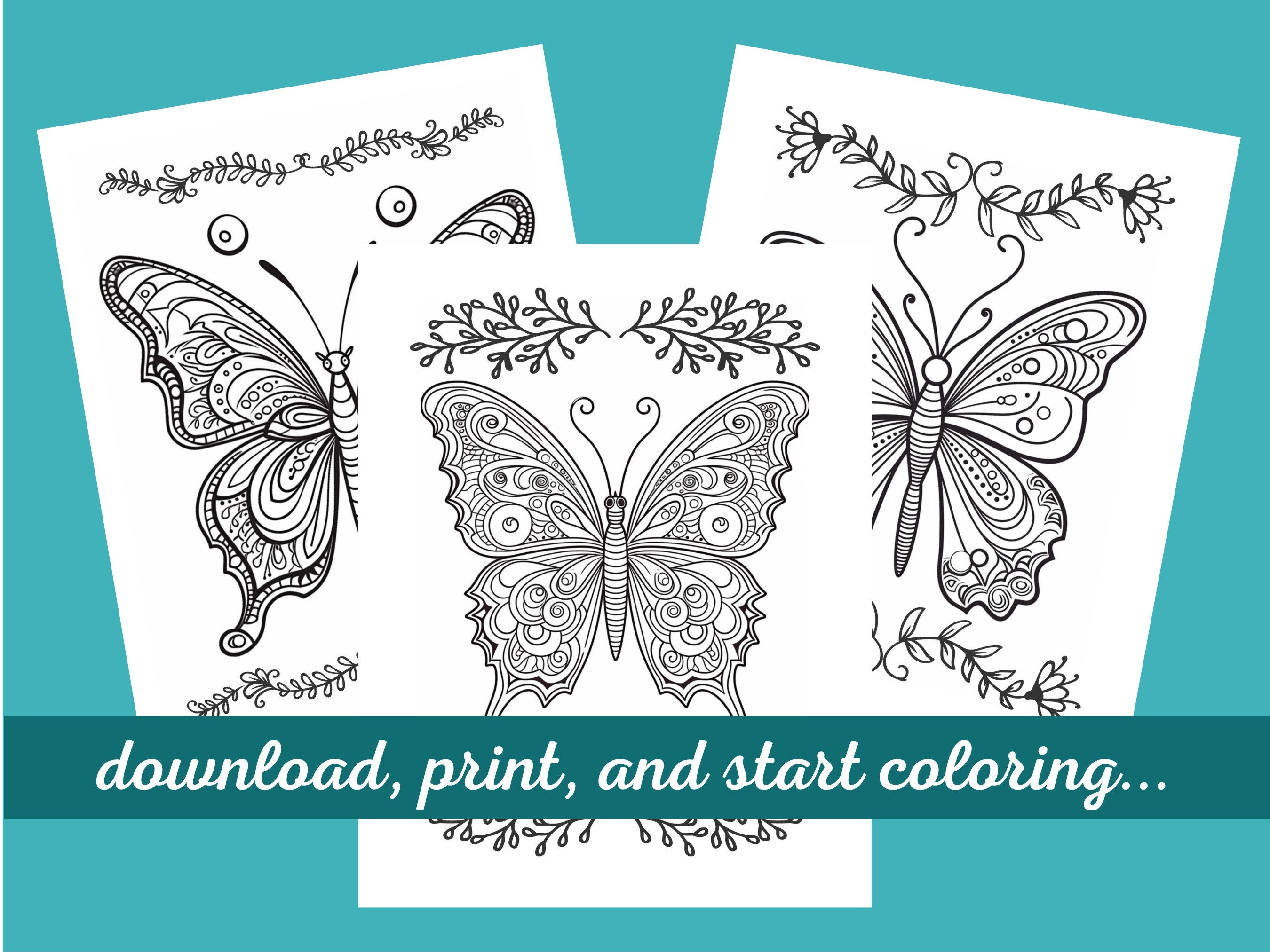 Beautiful Creative Butterflies Coloring Pages Adult Coloring Book 45 ...
