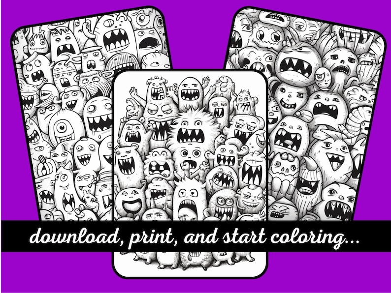 Monsters Doodle Coloring Book Creative Creatures Color - Etsy