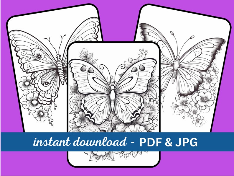 Flowers & Butterflies Coloring Pages Adult Coloring Book - Etsy