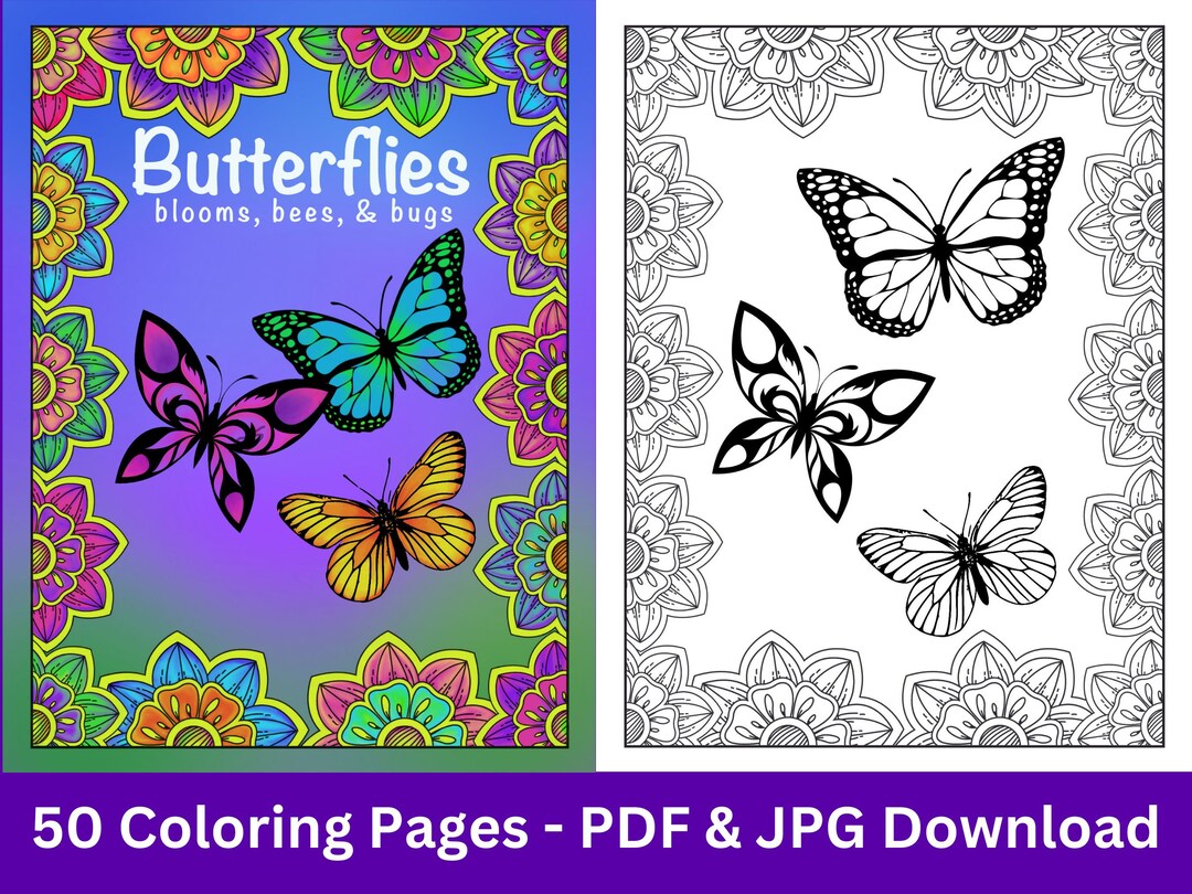 Butterfly Coloring Pages: Blooms, Bees, Bugs - 50 Printable Sheets (PDF ...