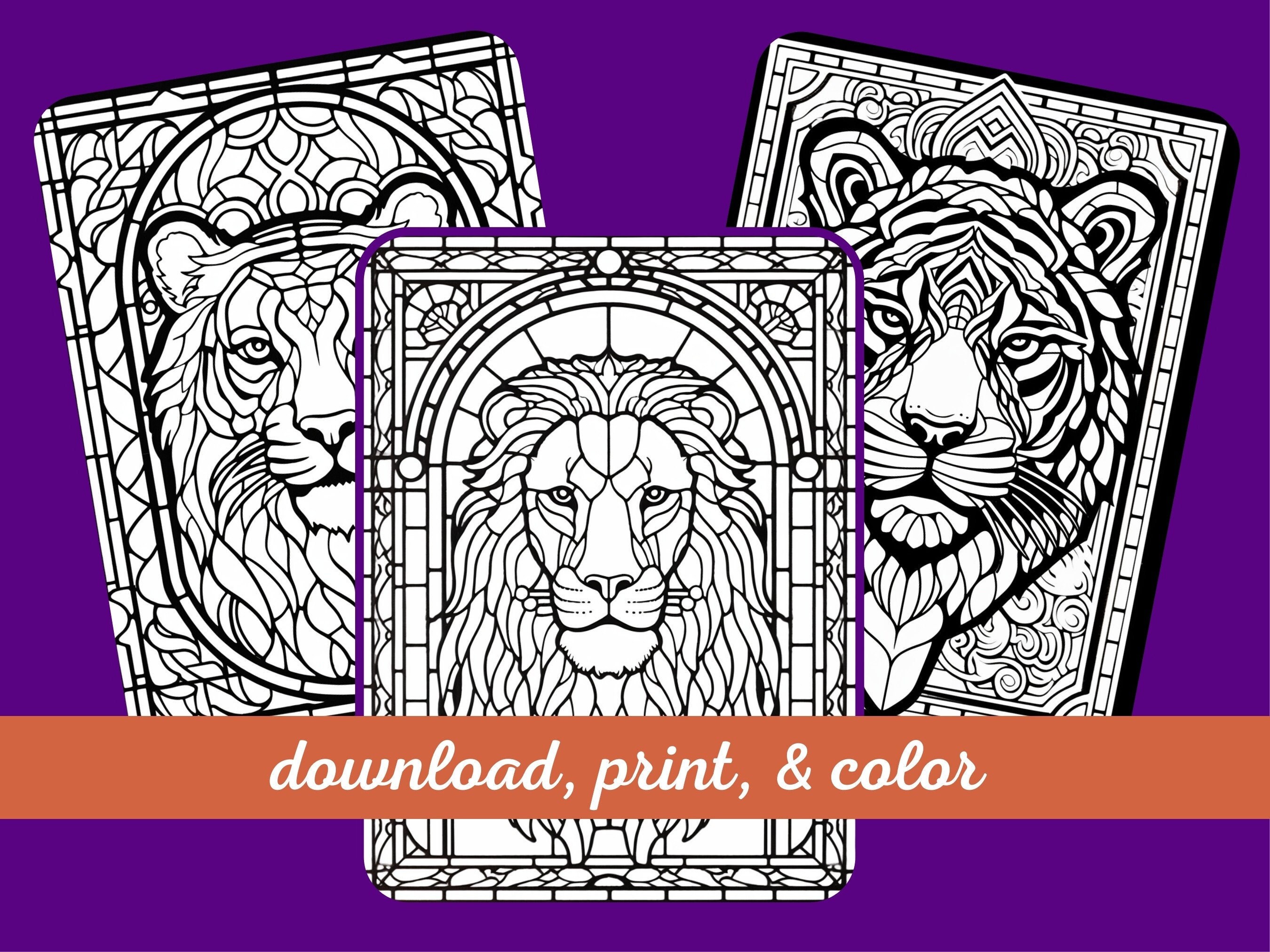 Stained Glass Animal Coloring Book: 50 Printable Pages (PDF & JPG) - Etsy