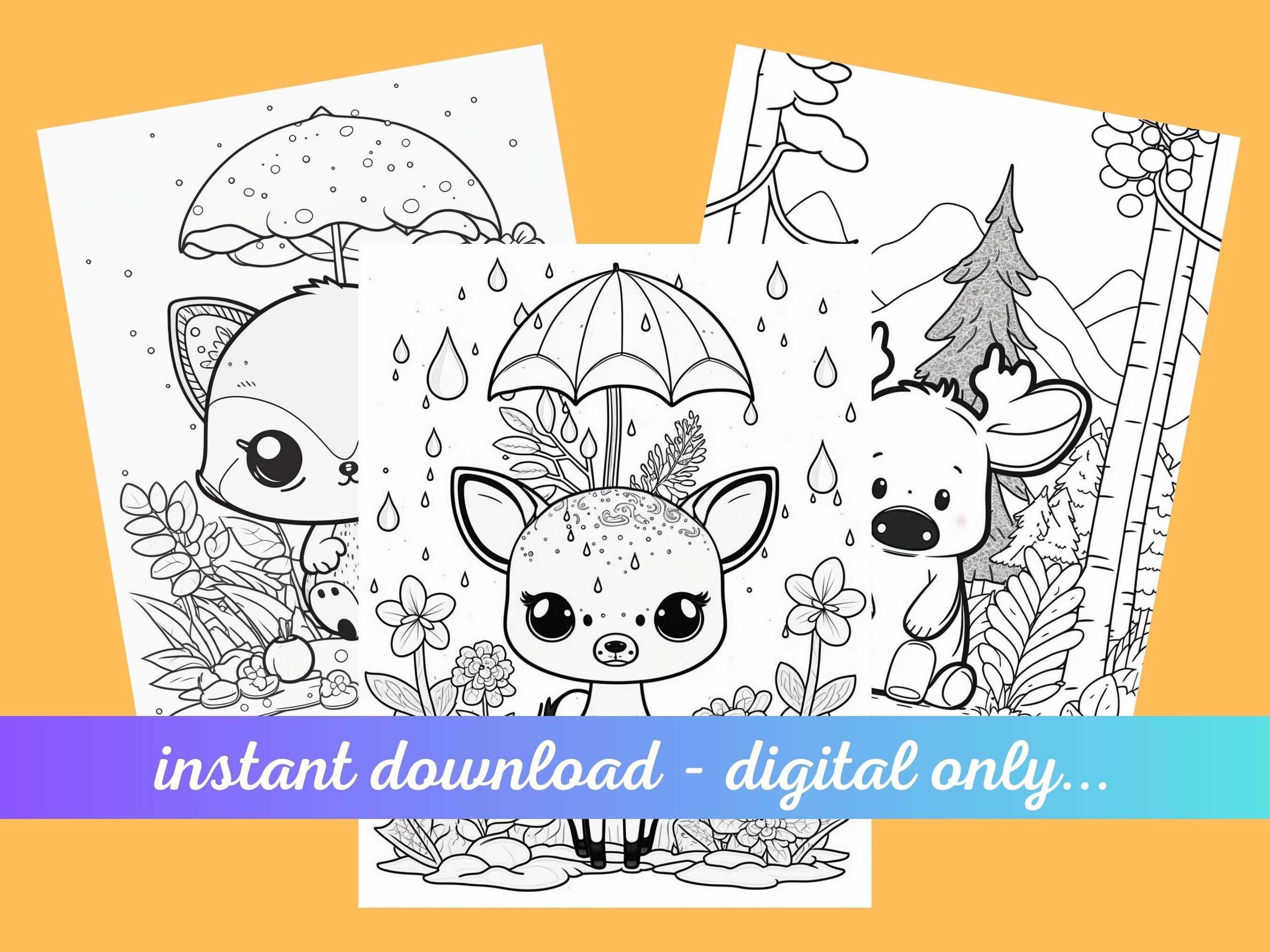 Cute Baby Forrest Animals 40 Coloring Pages Files Printable JPG and PDF ...