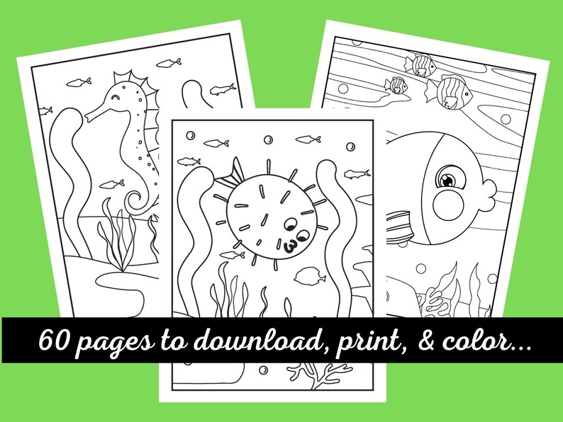 Ocean Life Coloring Book Digital Download, Printable Pages, Underwater ...