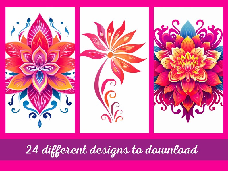 Hot Pink Flower Clipart: 24 Floral PNG Designs (digital Download ...