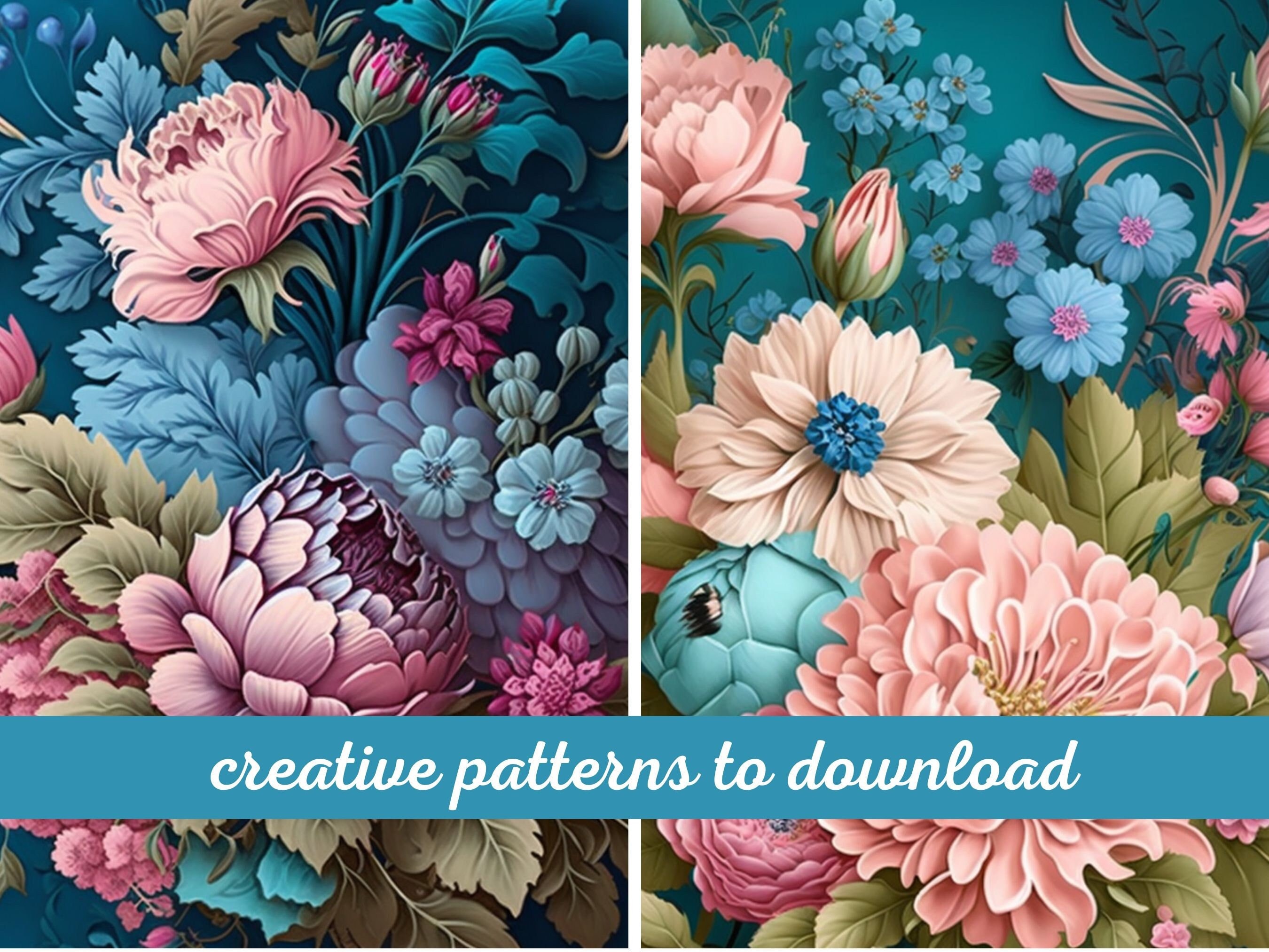 Floral Blue and Pink Flower Patterns | 12" X 12" Floral Designs | 12 ...