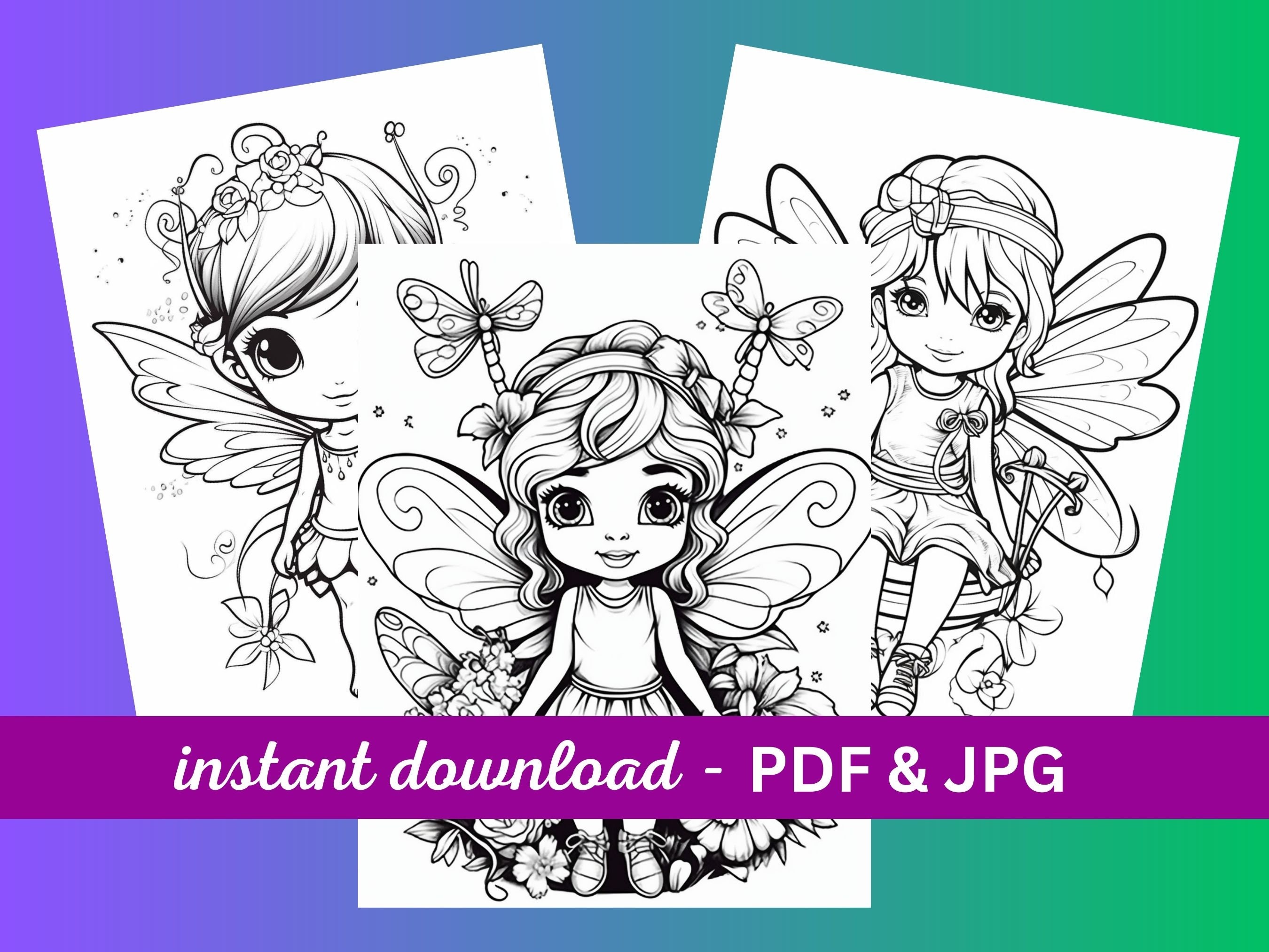Whimsical Fairy and Dragonfly Coloring Pages 30 Coloring - Etsy
