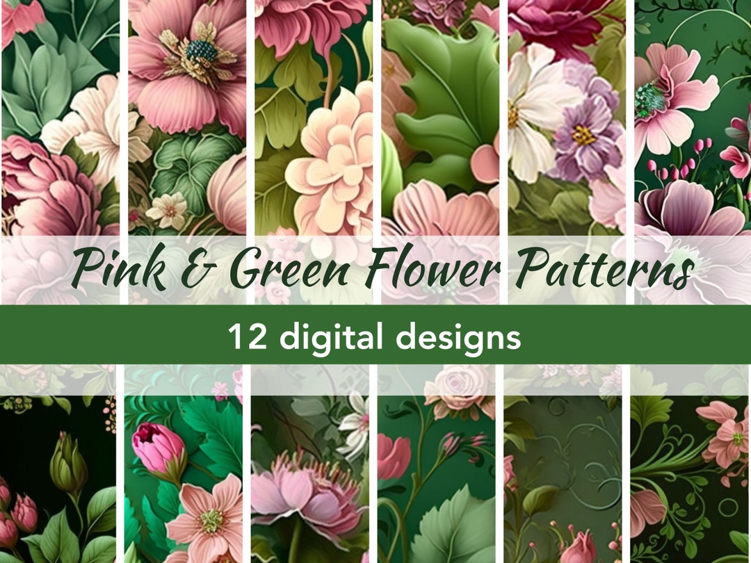 Beautiful Green and Pink Flower Patterns 12 X 12 - Etsy