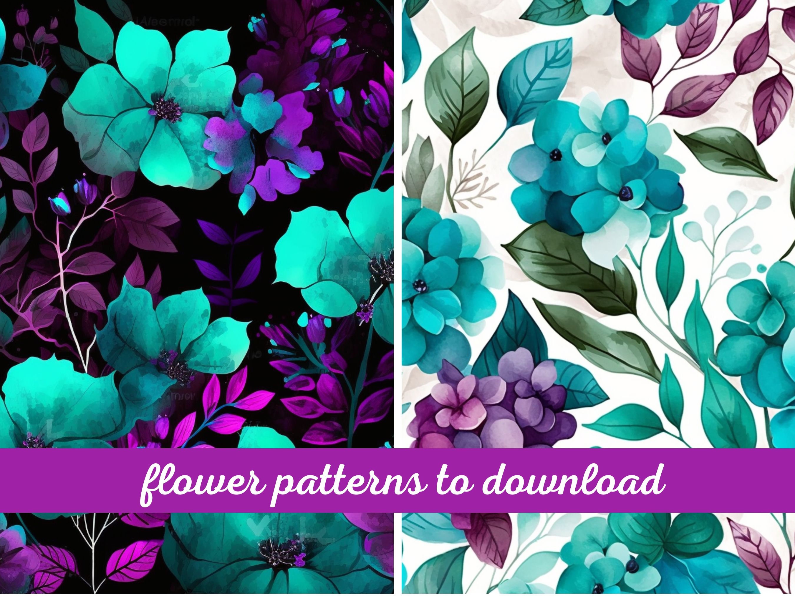 Turquoise and Purple Flower Patterns 12 X 12 Floral Designs - Etsy