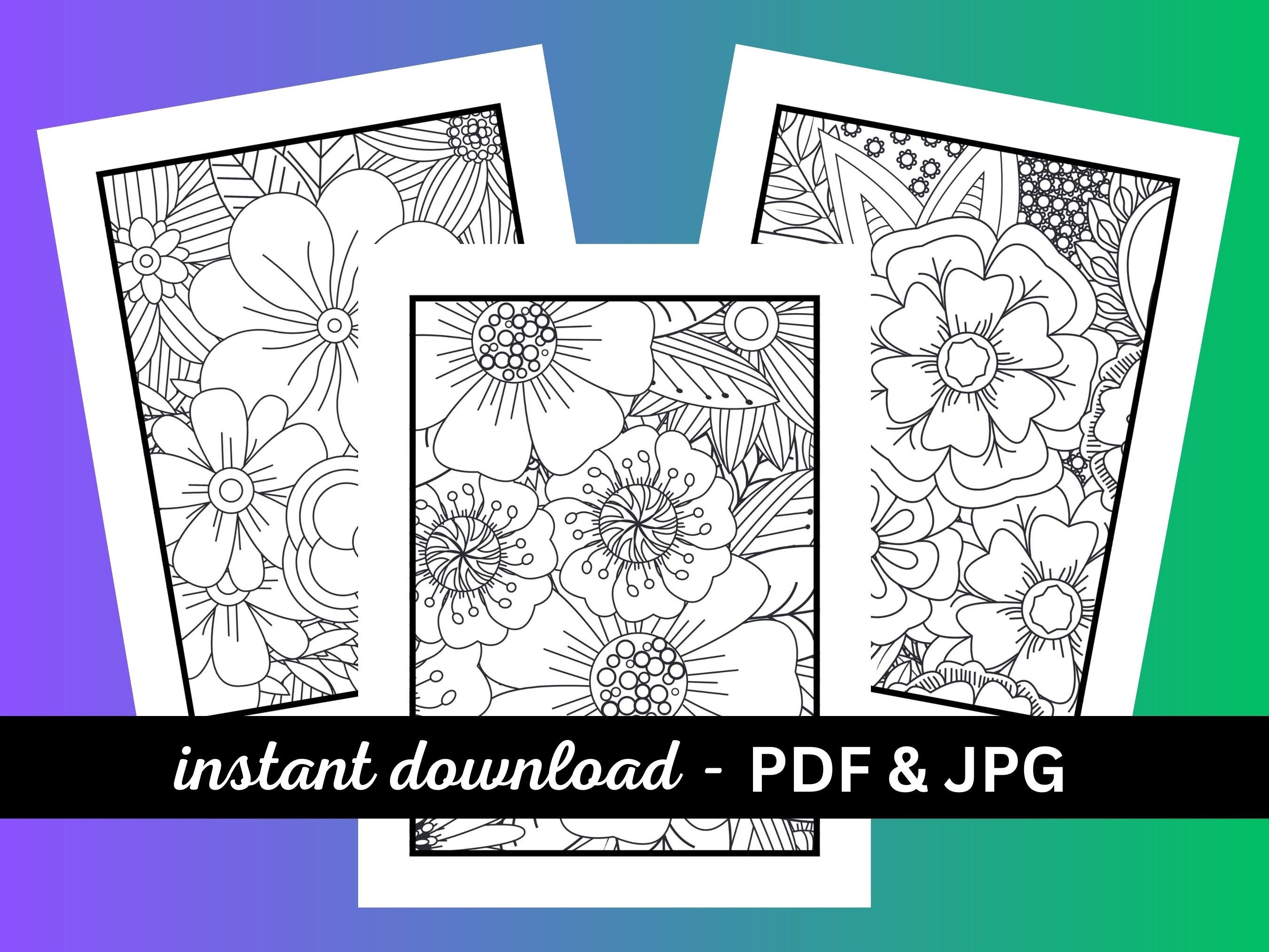 Beautiful Flower Coloring Pages Adult Coloring Book Pages - Etsy