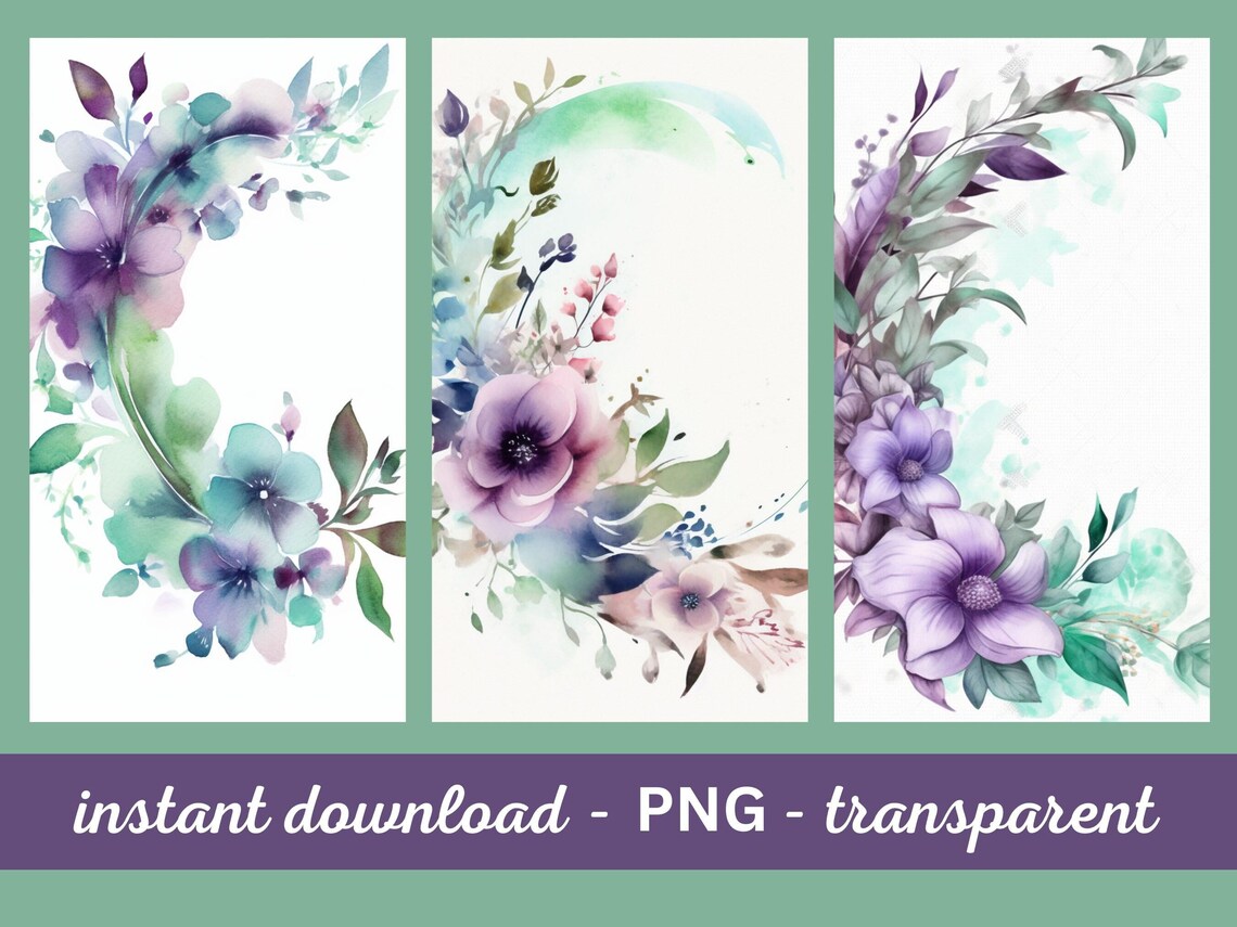 Pastel Flower Border Clipart: Pink & Purple Floral PNG (digital ...