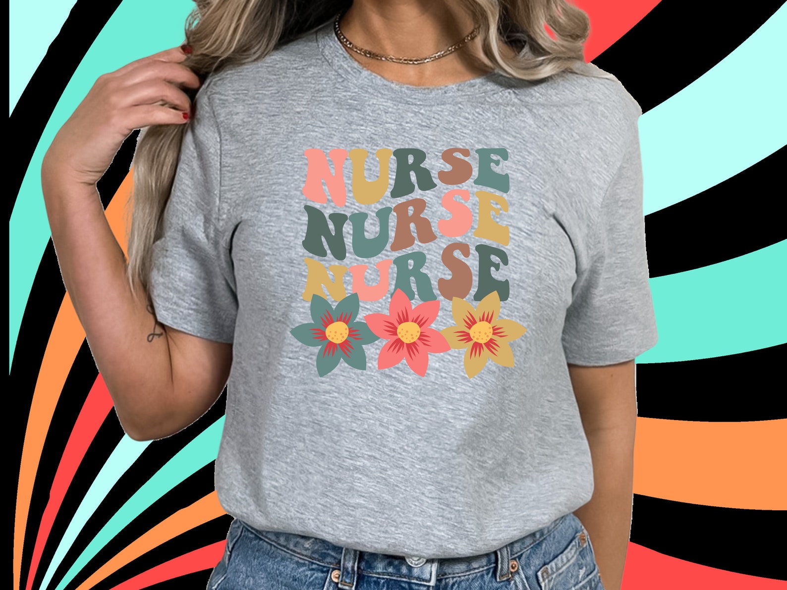 Retro Multi-color Nurse Tee Unisex Bellacanva Cotton 3001 T-shirt Multi ...