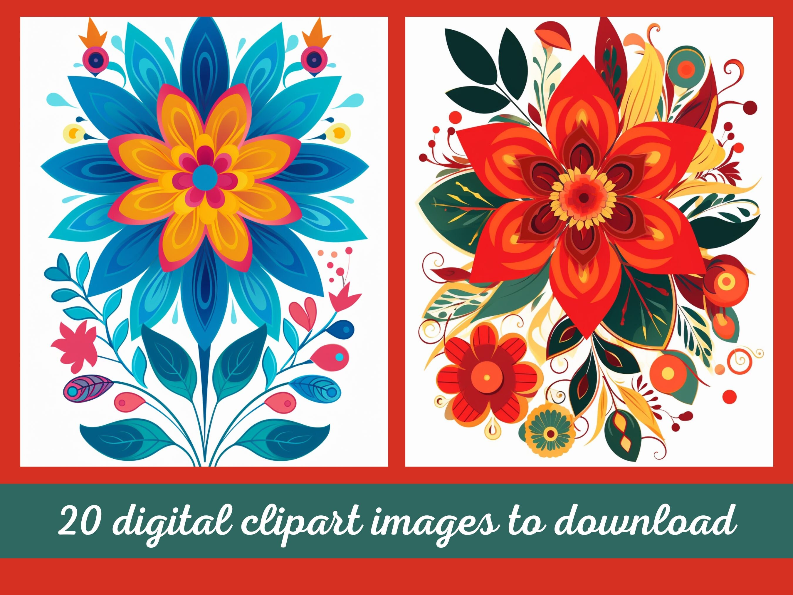 Clipart Colorful Flower Designs 20 Digital Images of Flowers - Etsy