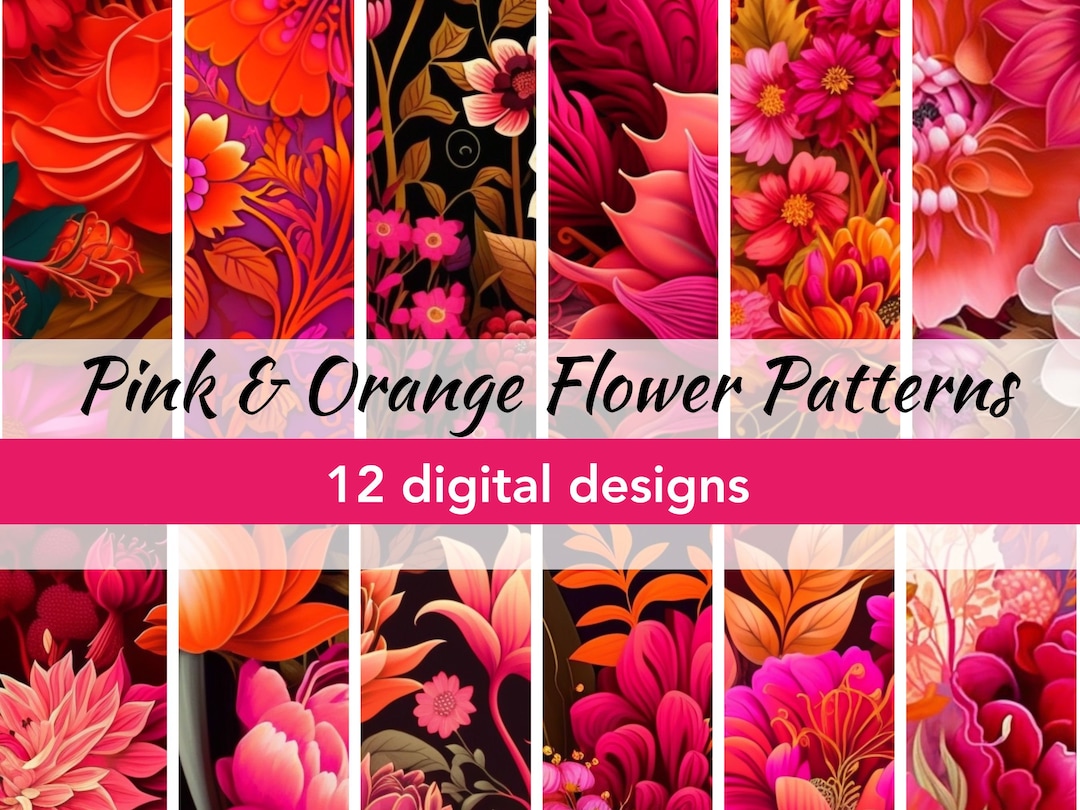 Beautiful Hot Pink and Orange Flower Patterns 12 X - Etsy