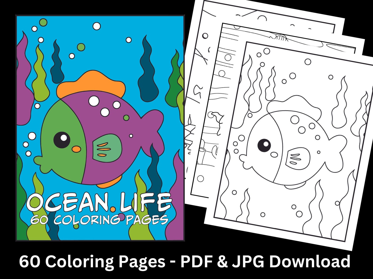 Ocean Life Coloring Book Digital Download, Printable Pages, Underwater ...