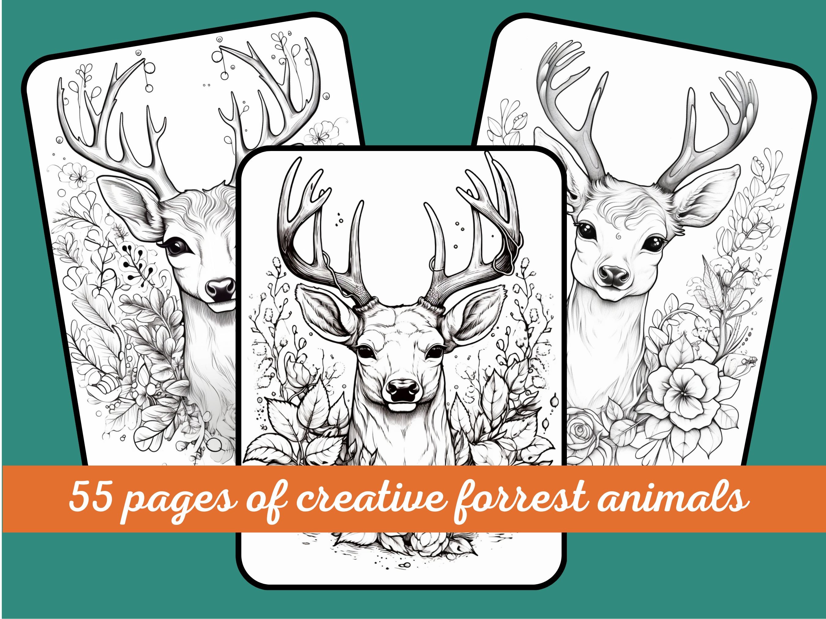 Cute Forest Animals Coloring Pages Adult Coloring Book 55 Coloring ...