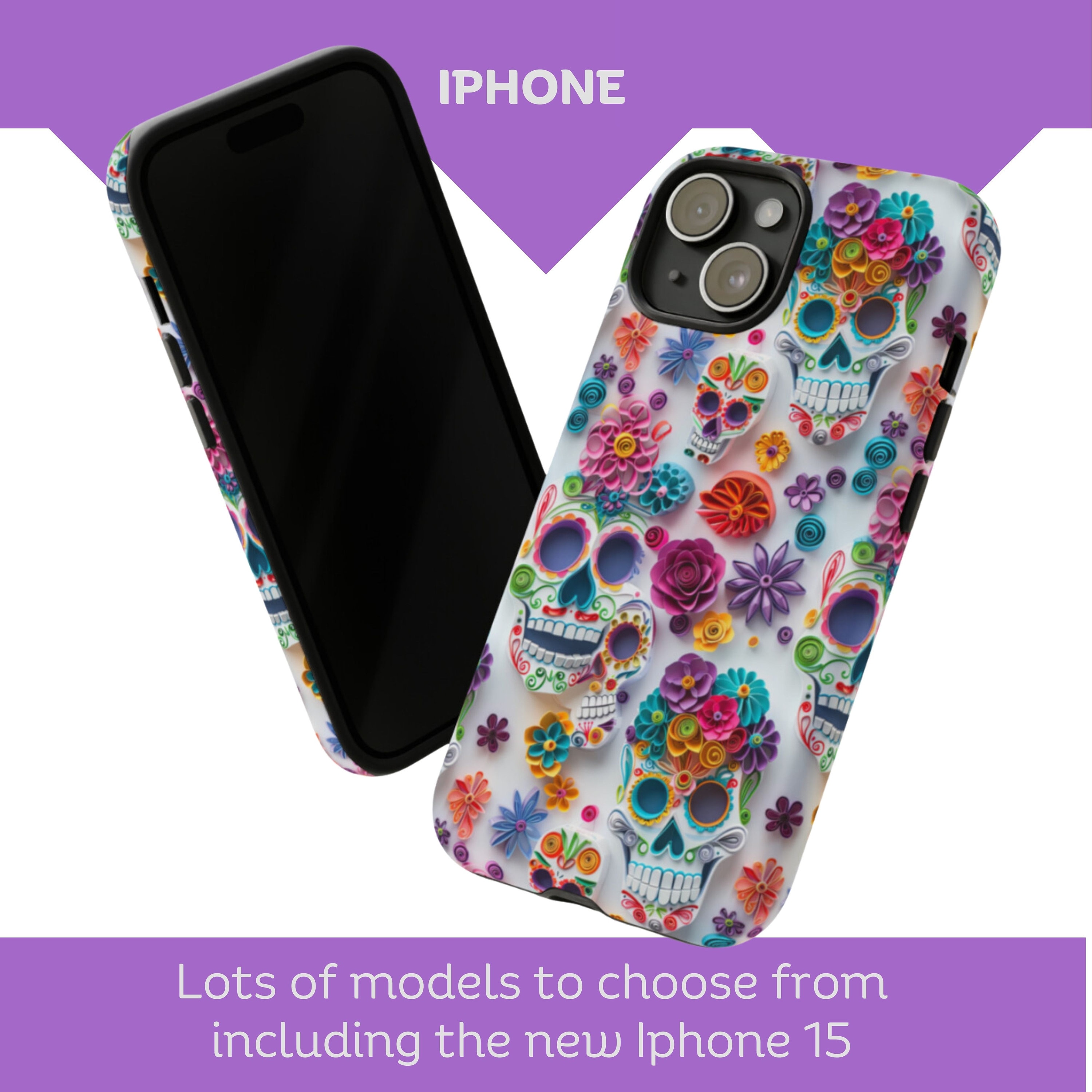 White Sugar Skull & Flowers Magsafe Tough Case, Cute Skeleton Pattern ...