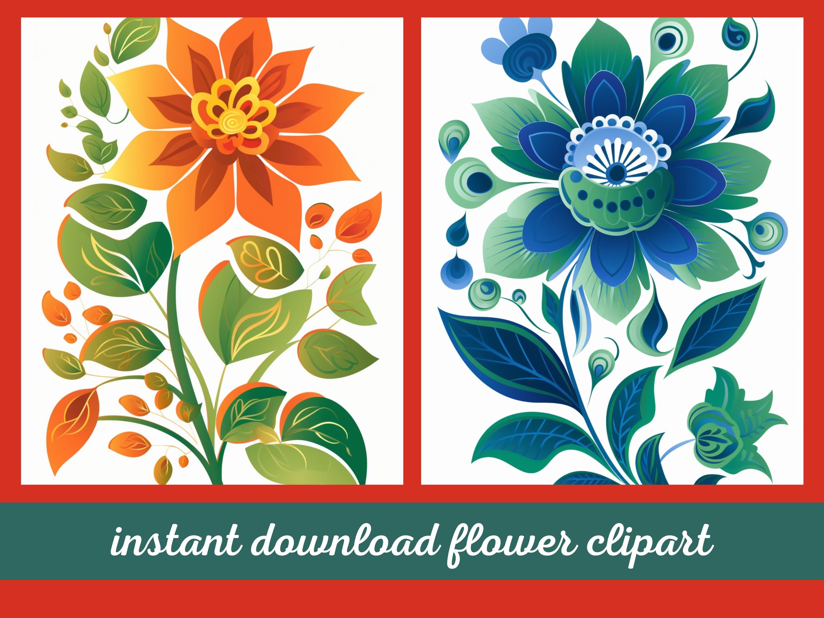 Clipart Colorful Flower Designs 20 Digital Images of Flowers - Etsy