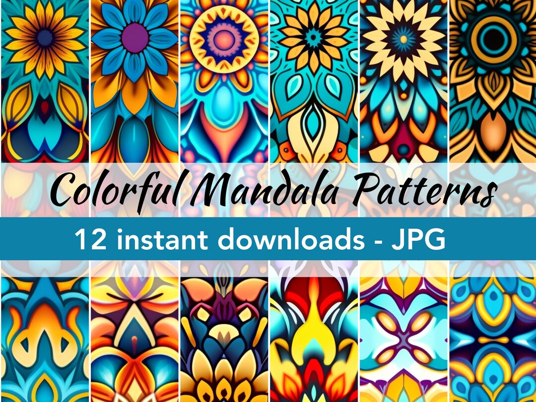 Multi-colored Flower Mandala Patterns | Printable 12" X 12" Files | JPG ...