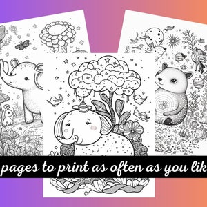 Whimsical Animals and Scenes Fantasy Coloring Book 50 Digital Coloring ...