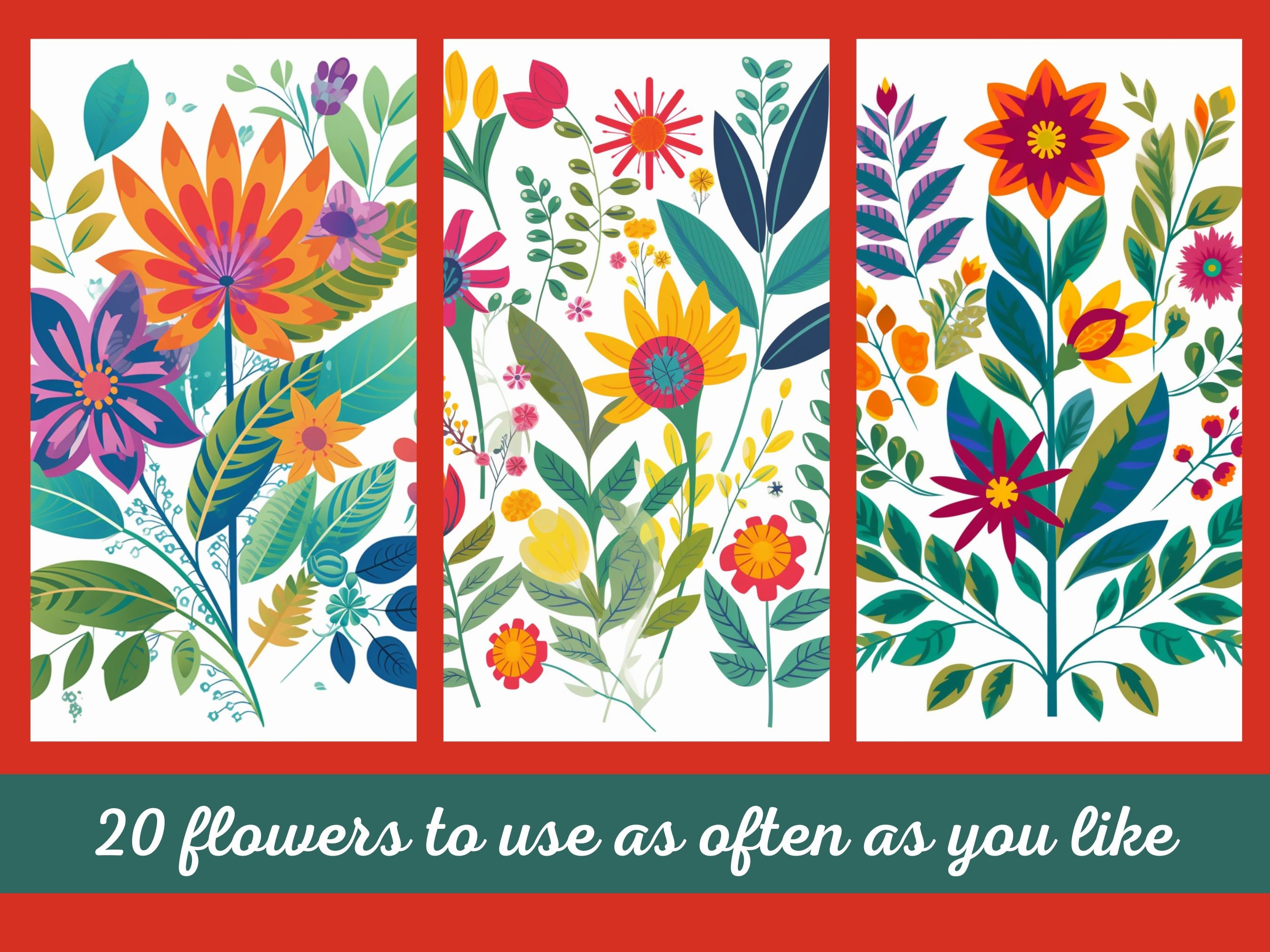 Clipart Colorful Flower Designs 20 Digital Images of Flowers - Etsy