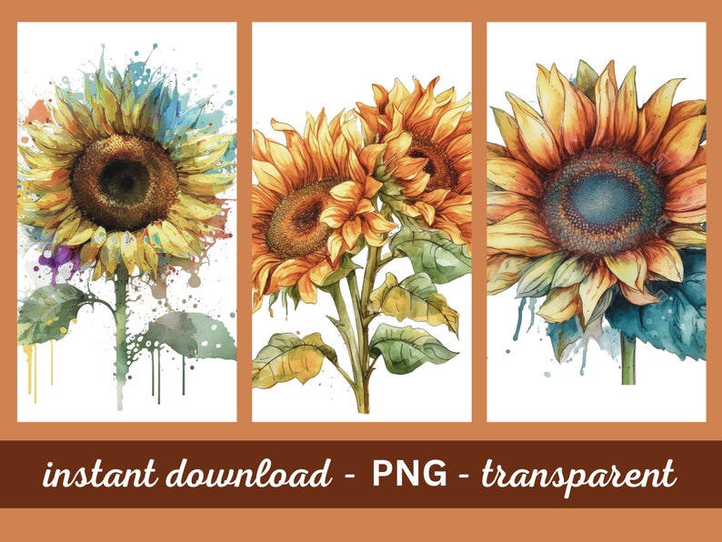 Yellow Sunflower Clipart Designs, 20 Digital Floral Images, Instant ...