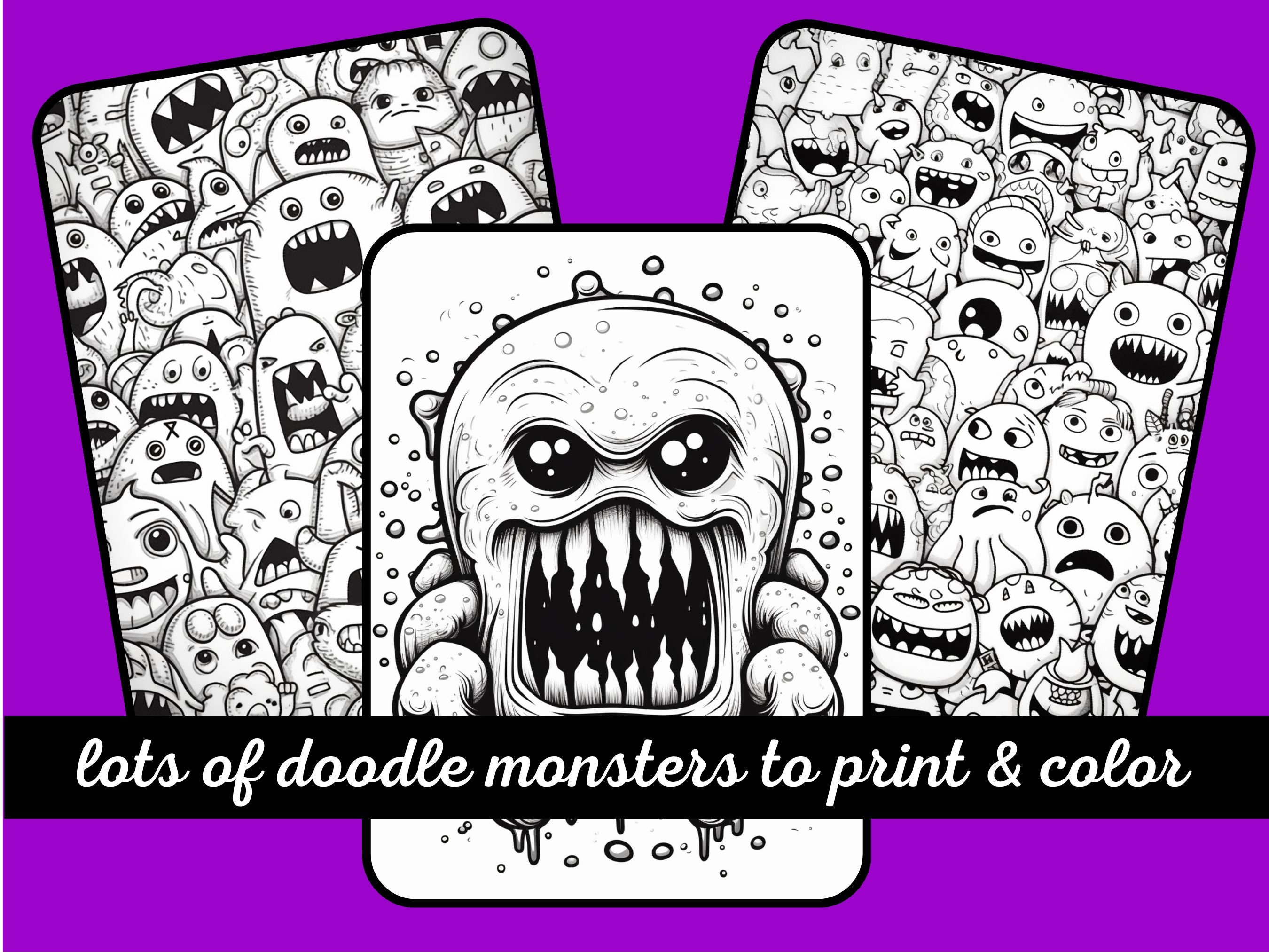 Monsters Doodle Coloring Book Creative Creatures Color - Etsy