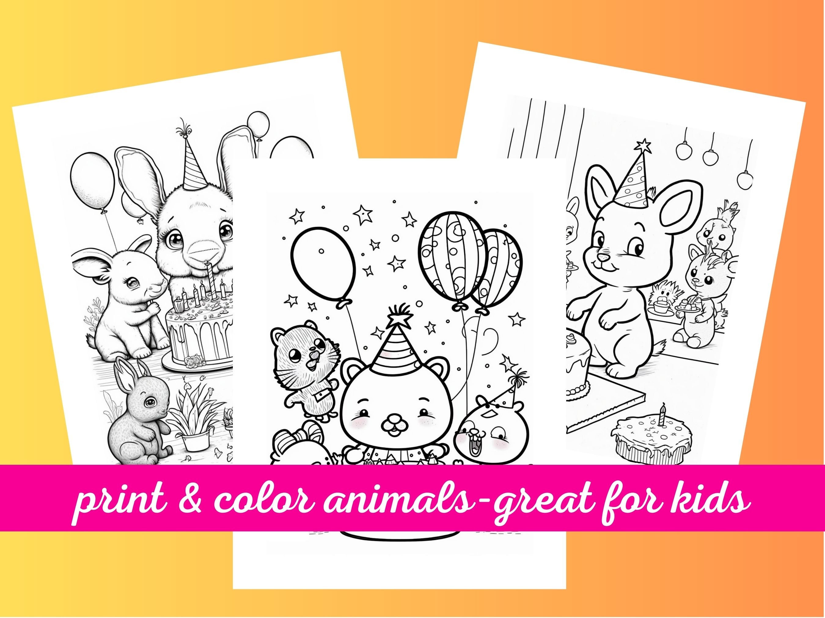 Animal Birthday 40 Coloring Pages | Cute Coloring Book | 40 Coloring ...