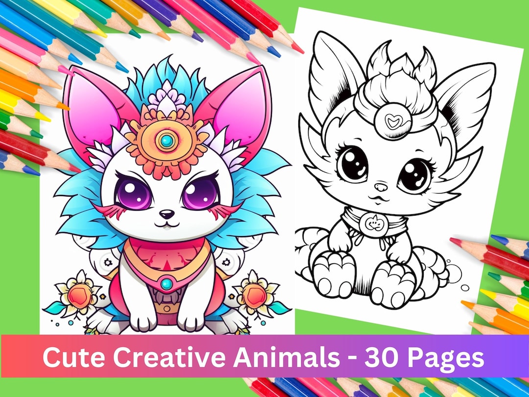 Coloring Pages Cute Animals: Digital Printable Art Collection (30 Pages ...