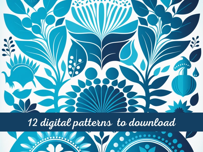 Scandinavian Shades of Blue Patterns | 12" X 12" Colorful Designs | 12 ...