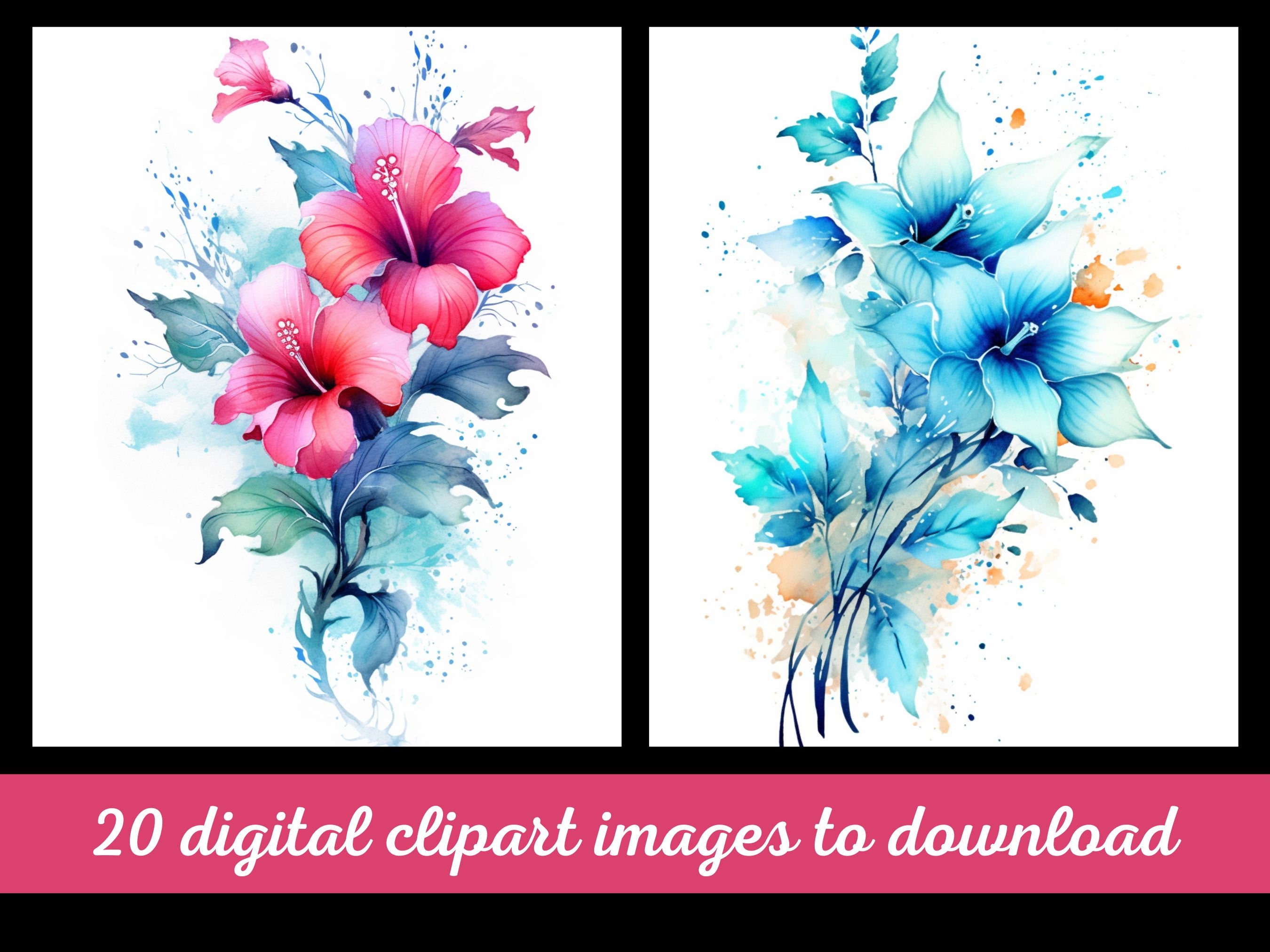 Clipart Hot Pink and Turquoise Blue Flowers Colorful - Etsy