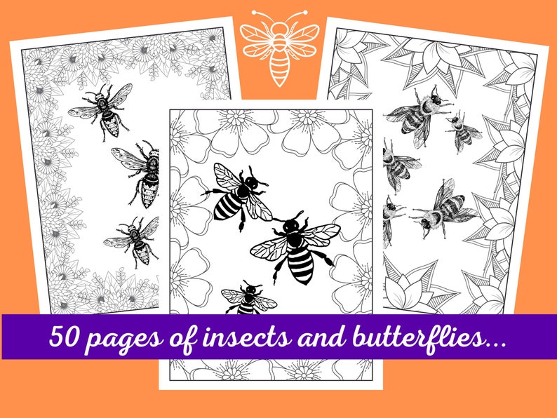 Butterfly Coloring Pages: Blooms, Bees, Bugs - 50 Printable Sheets (PDF ...