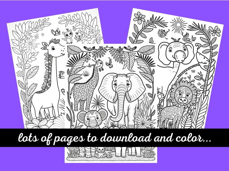 Jungle Animal Coloring Book: 50 Printable Pages (PDF & JPG) - Etsy