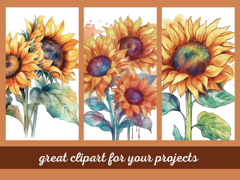 Yellow Sunflower Clipart Designs, 20 Digital Floral Images, Instant ...