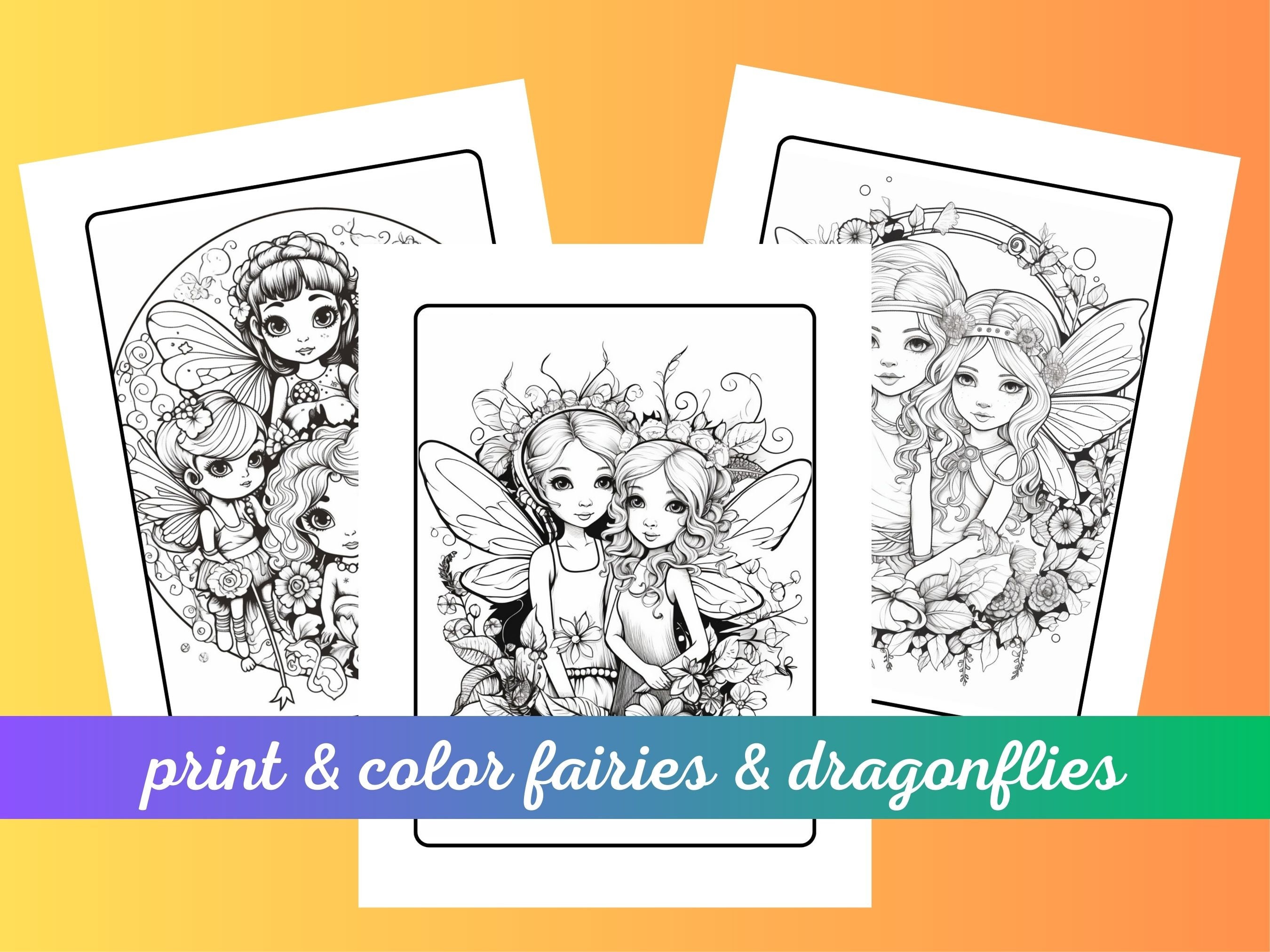 Whimsical Fairy and Dragonfly Coloring Instant Downloads 50 - Etsy