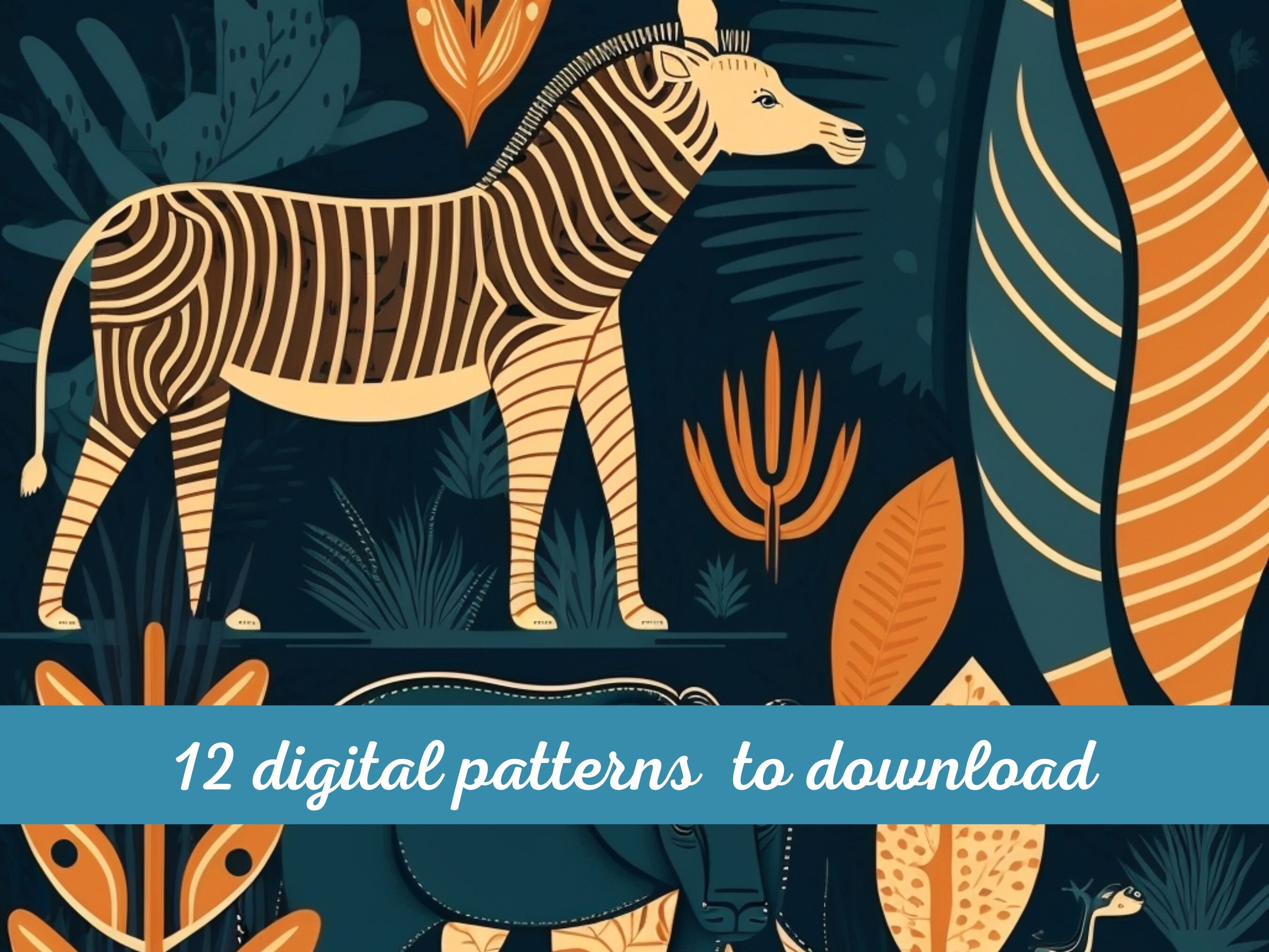 African Animal Patterns | 12" X 12" Animal Designs | 12 Instant Pattern ...