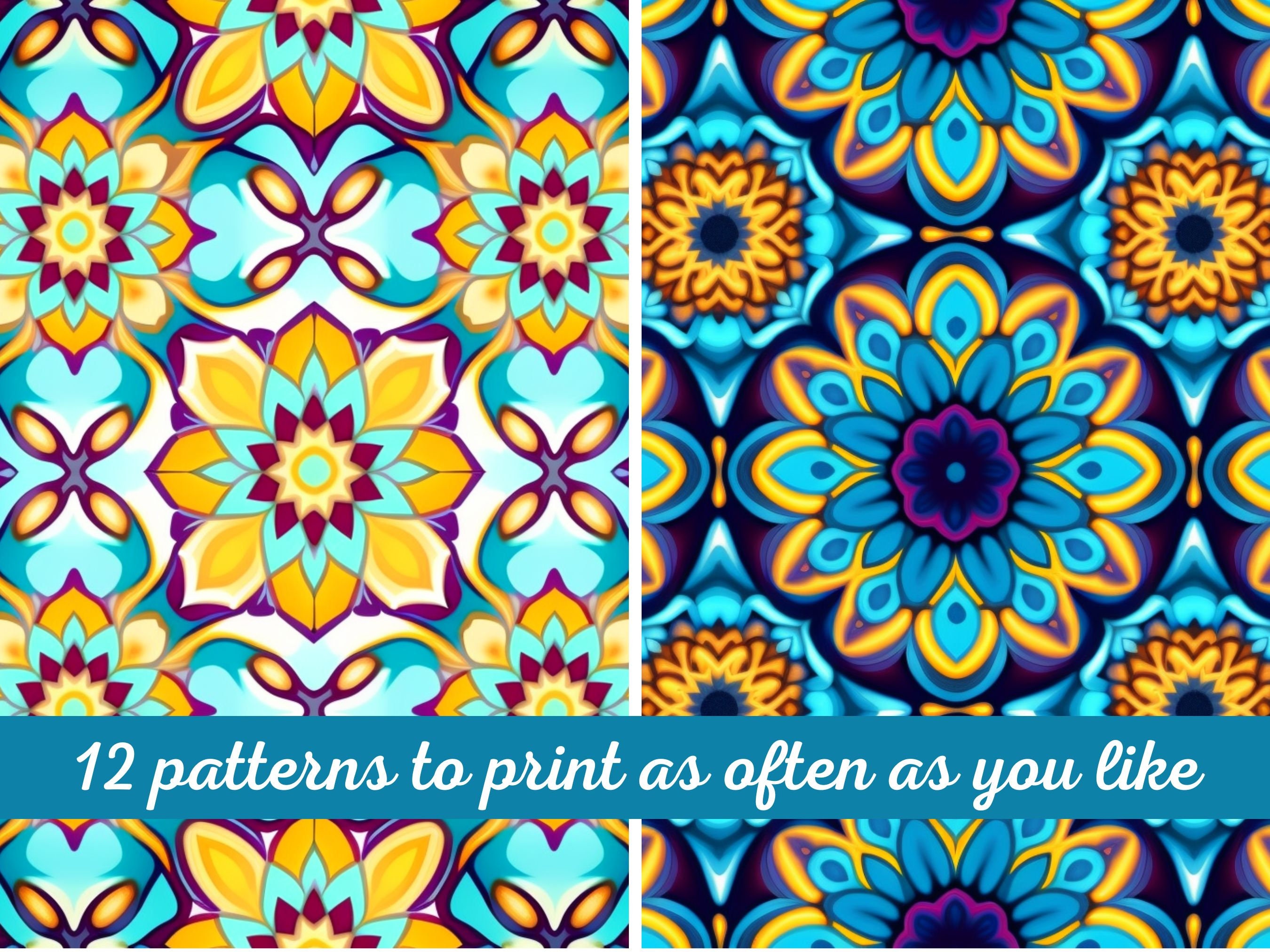 Multi-colored Flower Mandala Patterns | Printable 12" X 12" Files | JPG ...