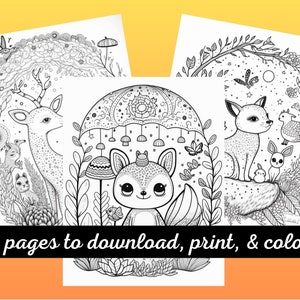 Whimsical Animals and Scenes Fantasy Coloring Book 50 Digital Coloring ...