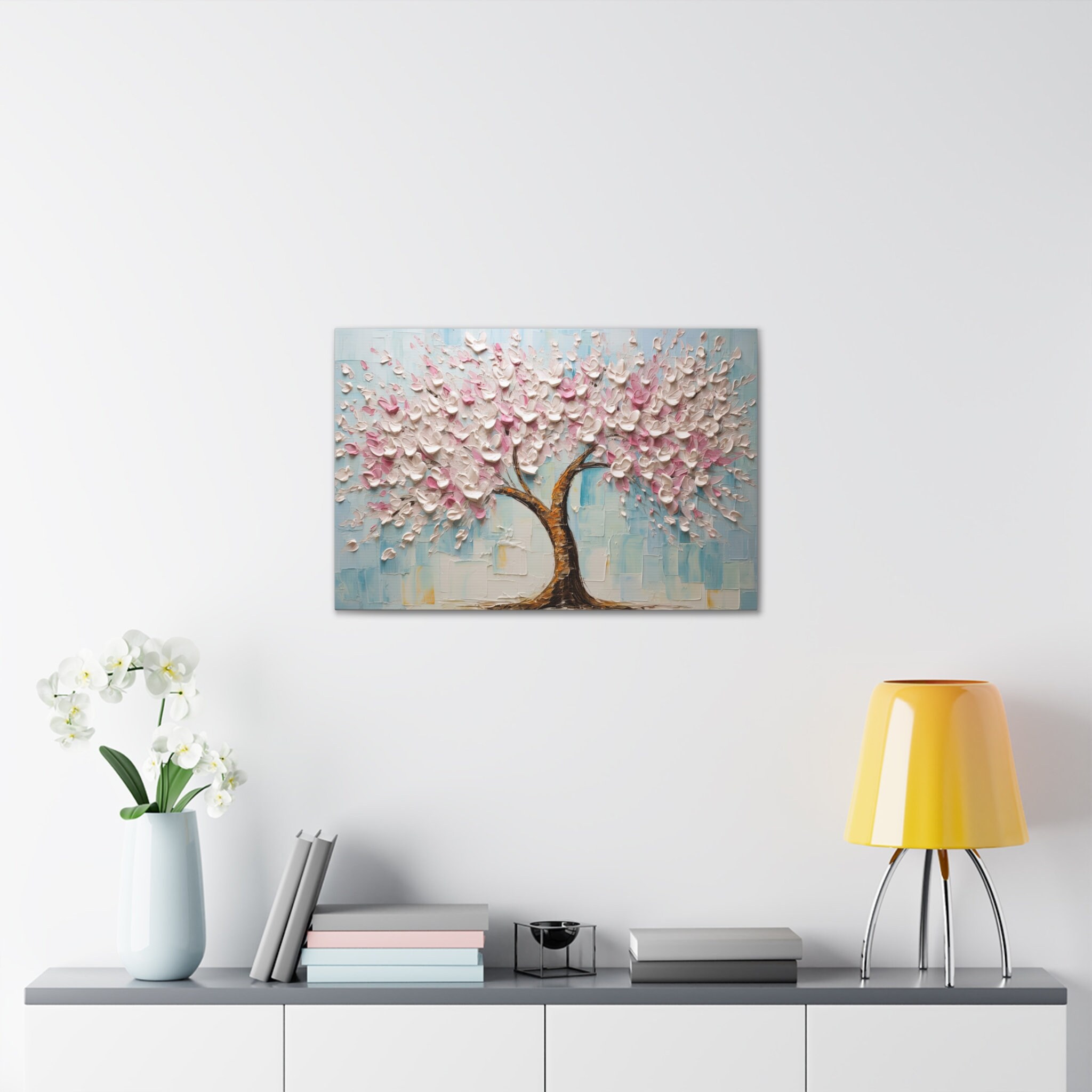 Printed Canvas Textured Pink Tree Wall Art | Canvas Gallery Wrap ...