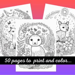Whimsical Animals and Scenes Fantasy Coloring Book 50 Digital Coloring ...