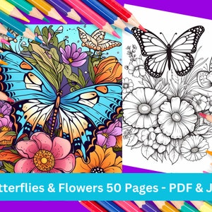 Butterflies, Insects, and Flowers Coloring Pages | Adult Coloring Book ...