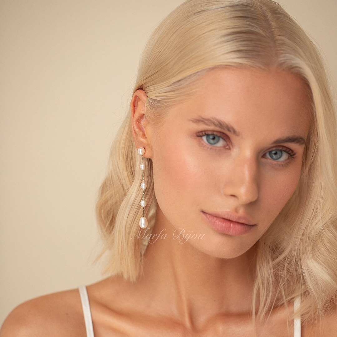 Natural Fresh Water Drop Pearl Earrings • Bride Pearl Earrings • Dainty ...