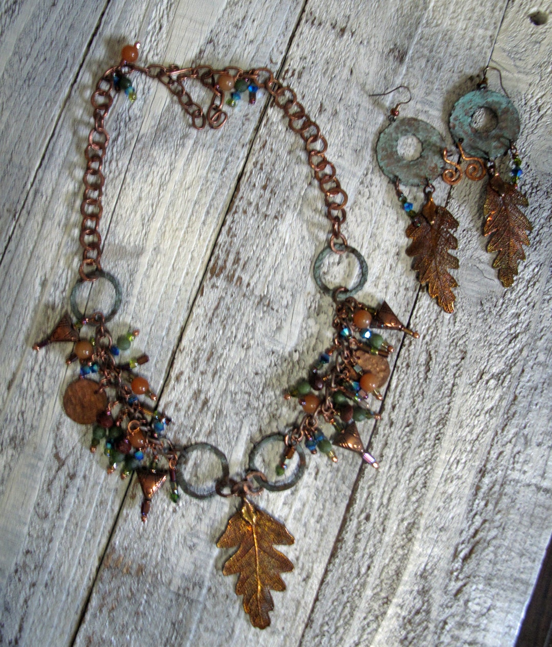 Gorgeous Electroplated Oak Leaf Earrings and Necklace Set - Etsy