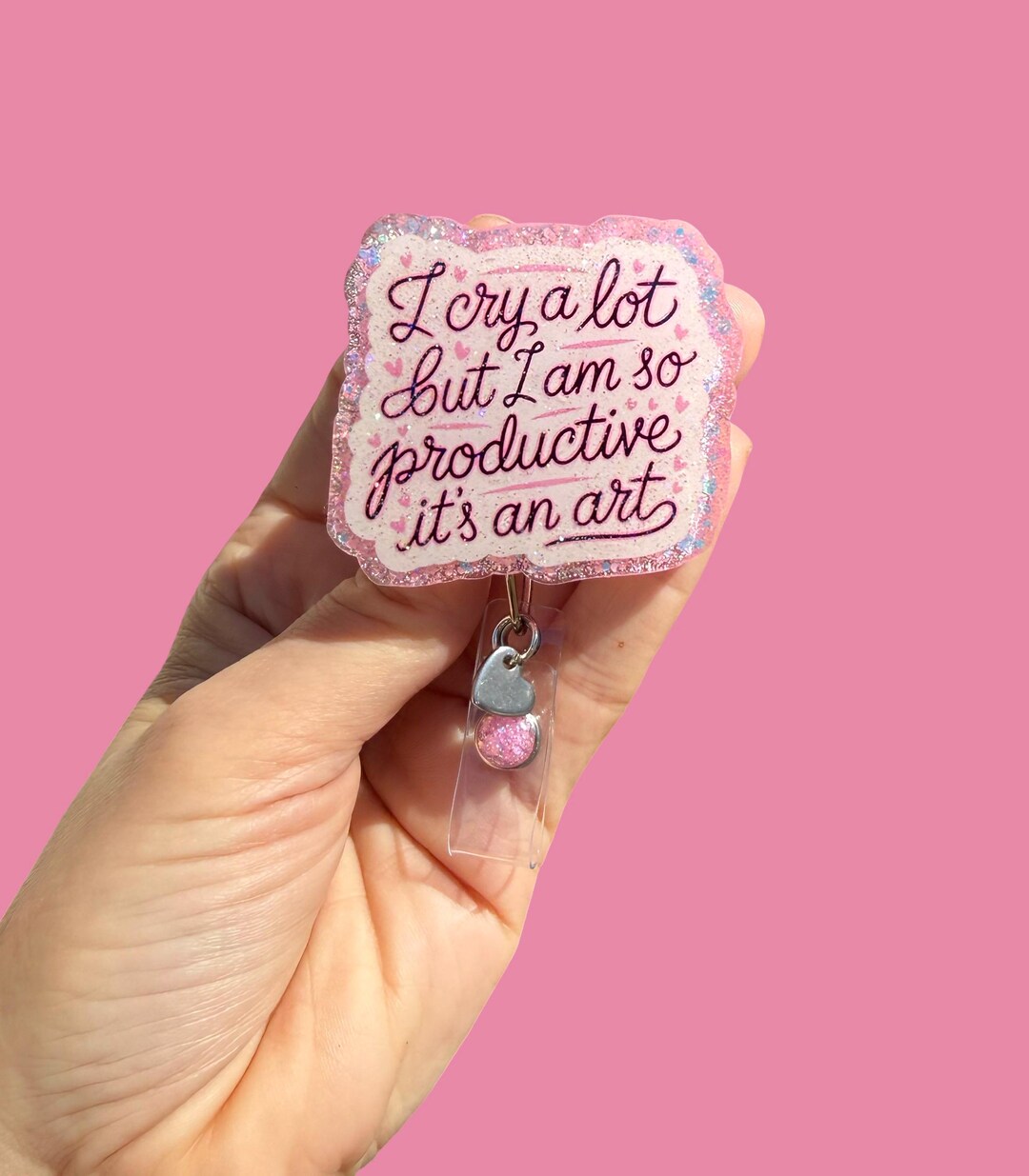 I Cry a Lot but I’m so Productive Badge Reel, Glitter Badge Reel, Nurse ...