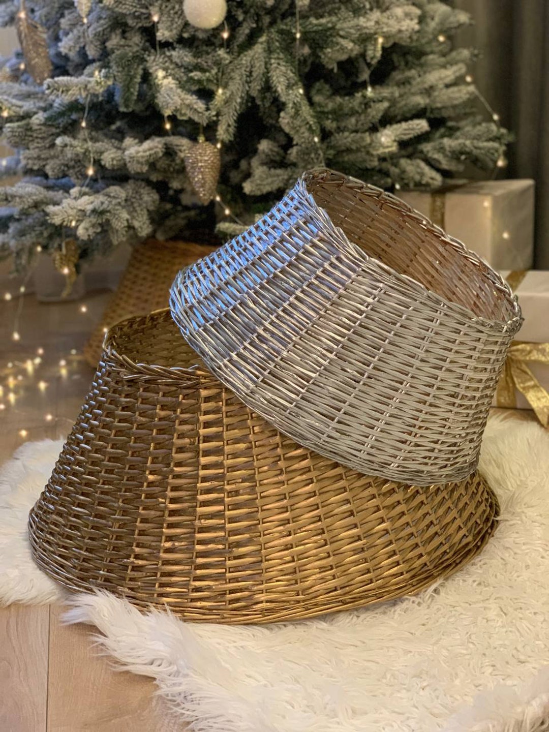 Wicker Tree Stand/ Rattan Tree Skirt, Plant Stand, Christmas Tree ...