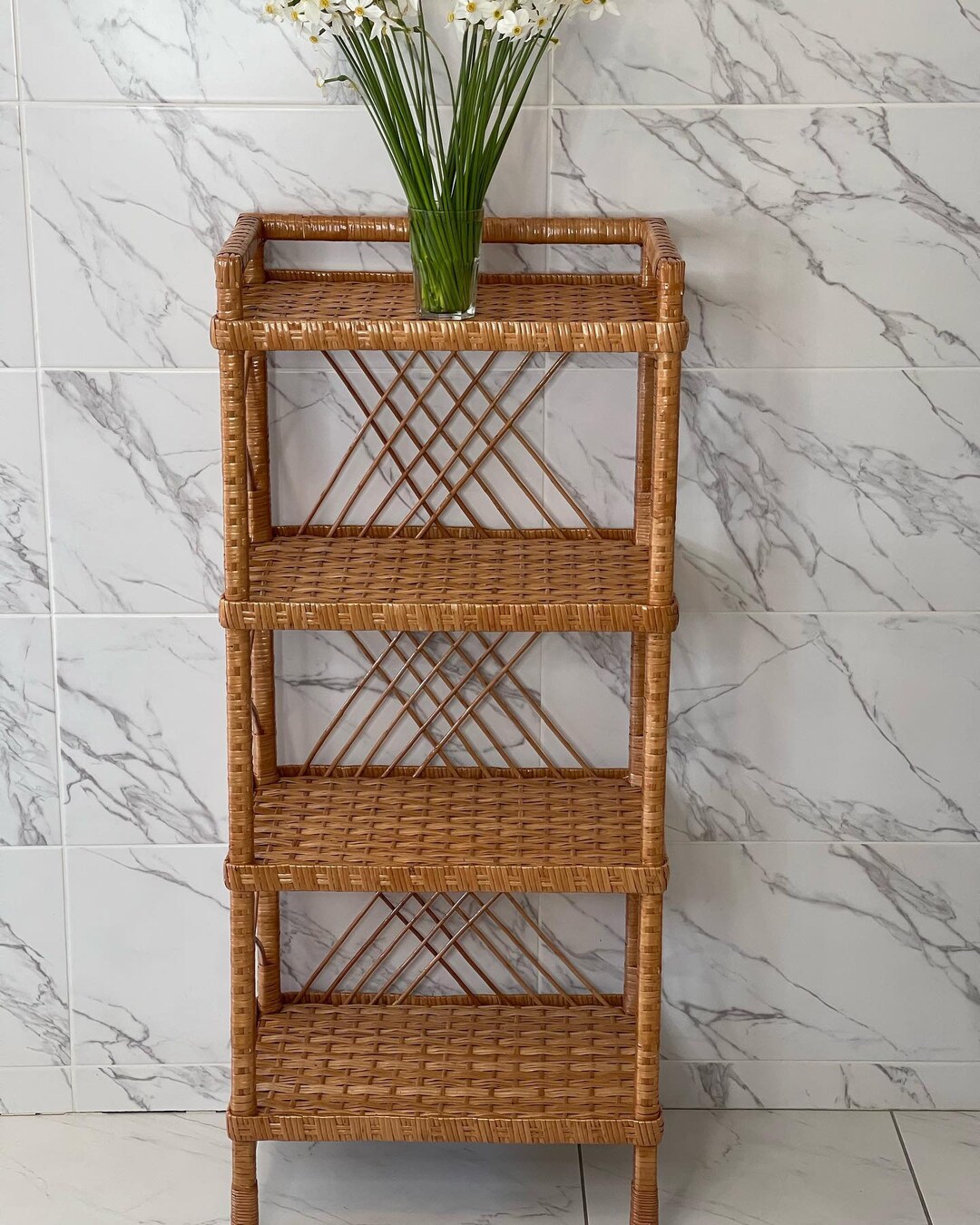 Wicker Shelf, Bookshelf, Rattan Storage, Wicker Shelf, Boho Plant Stand ...